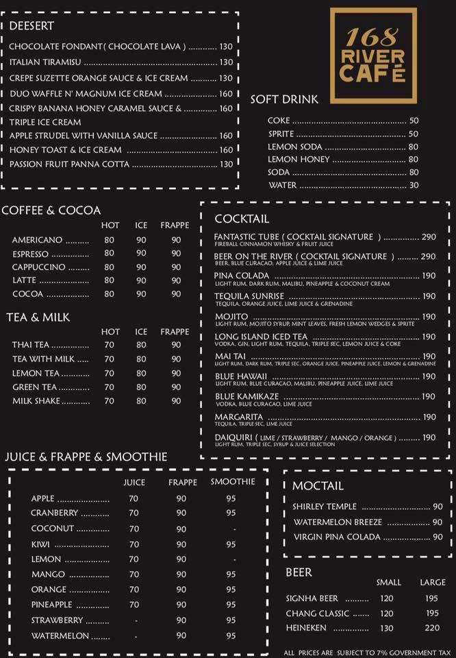 Menu at 168 River Cafe / 168 รีเวอร์ คาเฟ่, Chiang Mai
