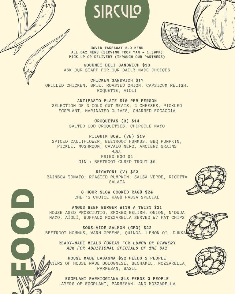 Menu at Sirculo cafe, Dural