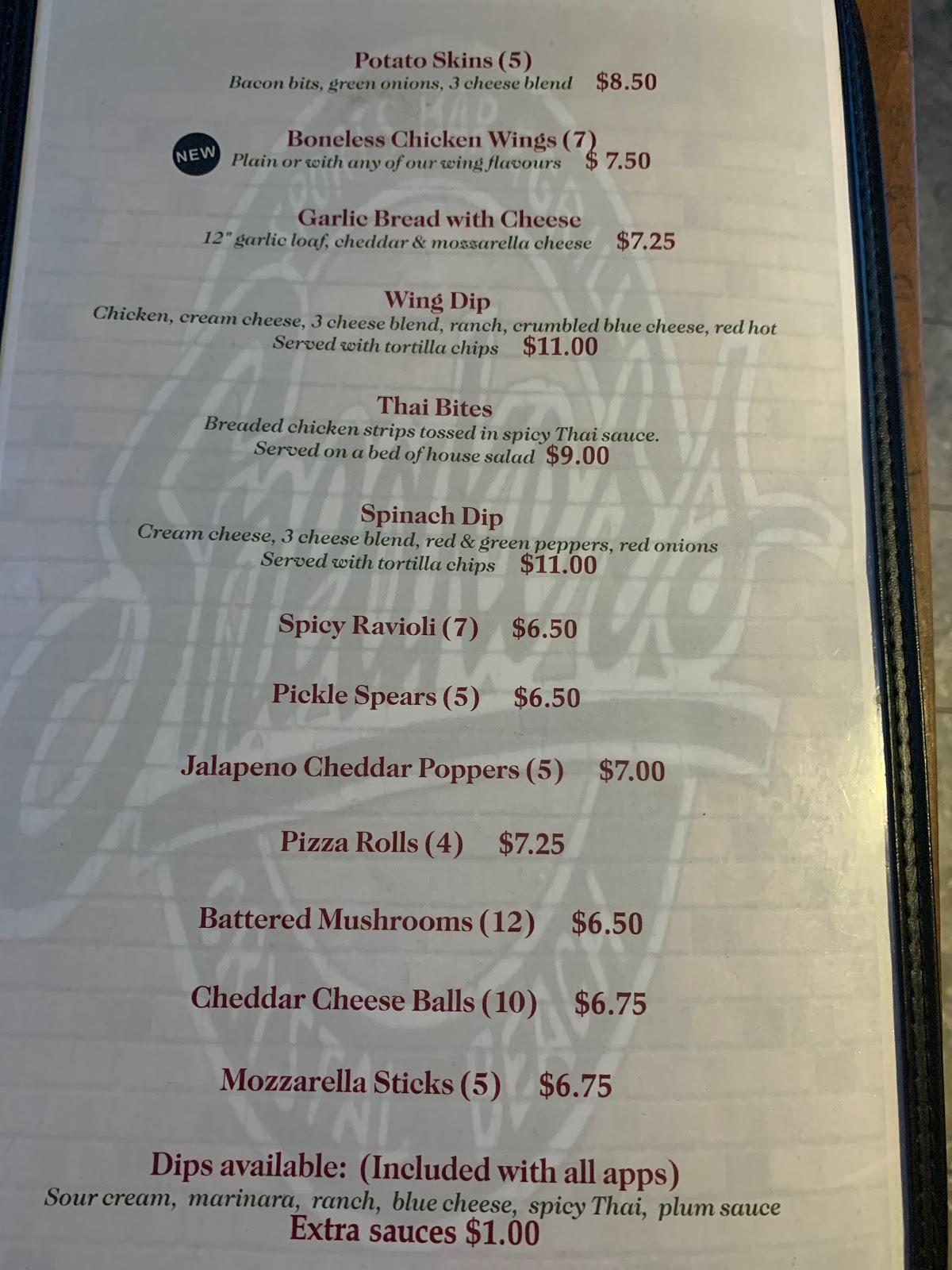 Menu at Sneaker's Beach Tavern pub & bar, Fort Erie