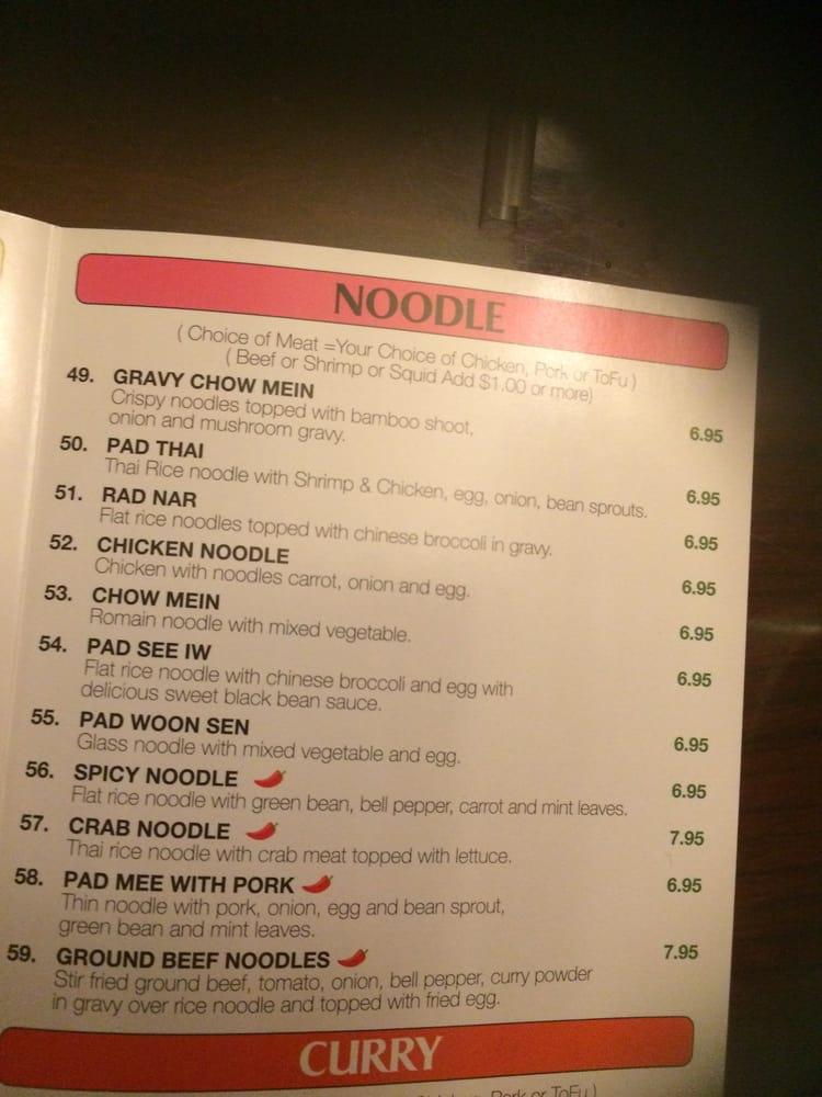 Menu at Thai Garden restaurant, Rosamond, Sierra Hwy