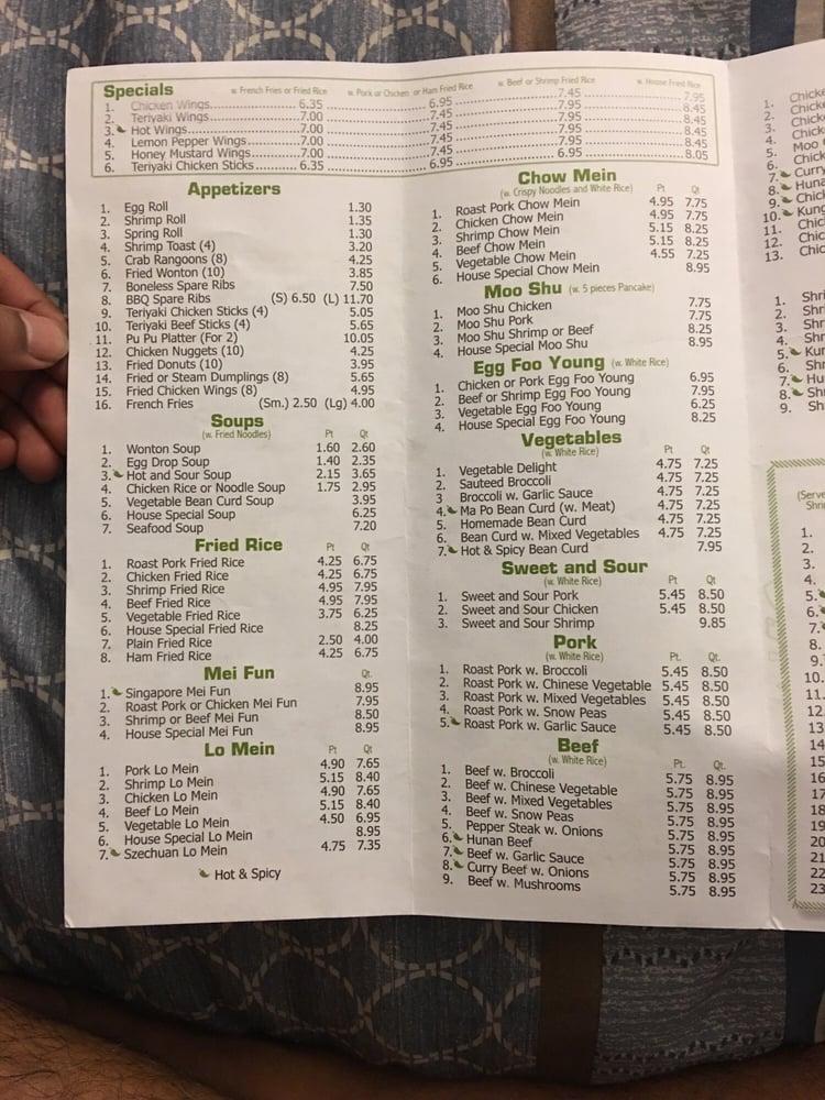 Menu at China One restaurant, Charleston