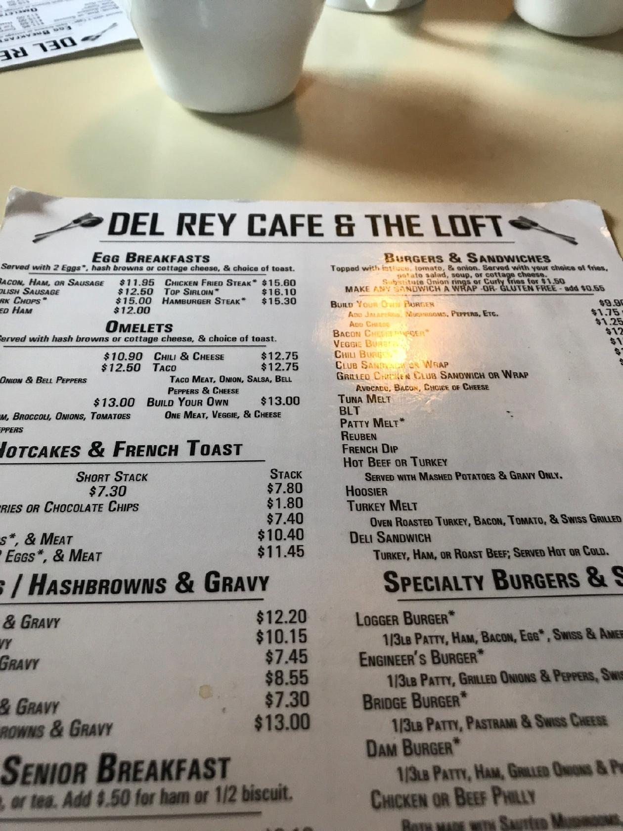 Menu at Del Rey Cafe and the Loft, Roseburg North
