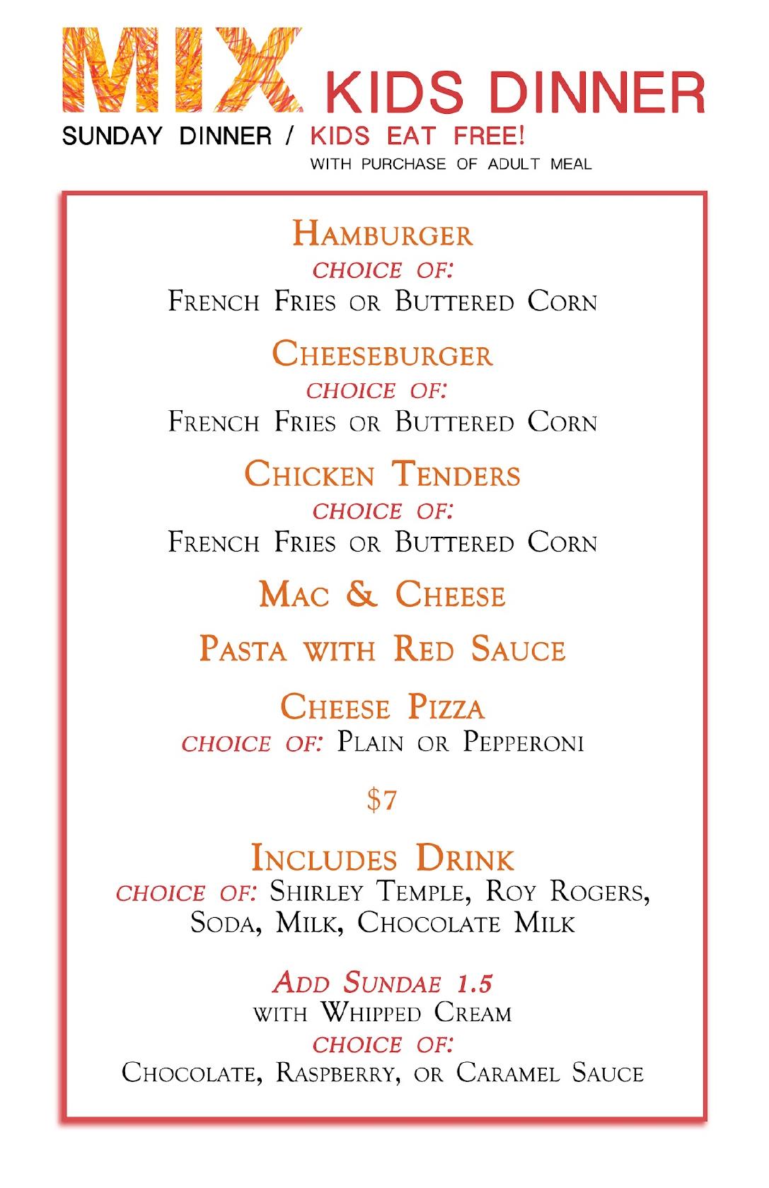 Menu at MIX pub & bar, Ithaca