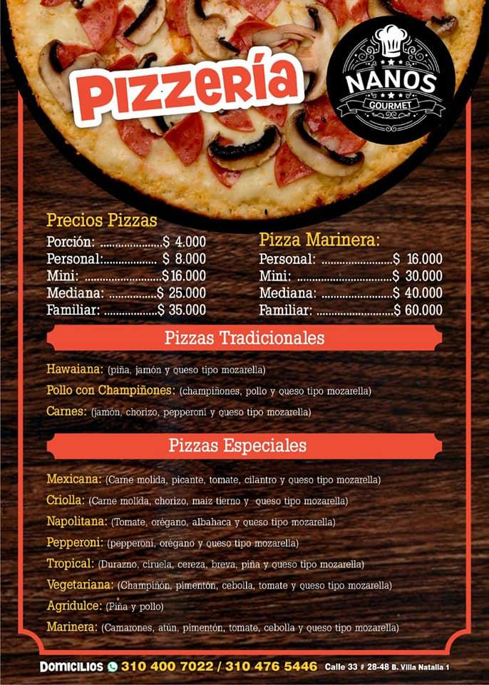 Menu at Nanos Gourmet. pizzeria, Yopal