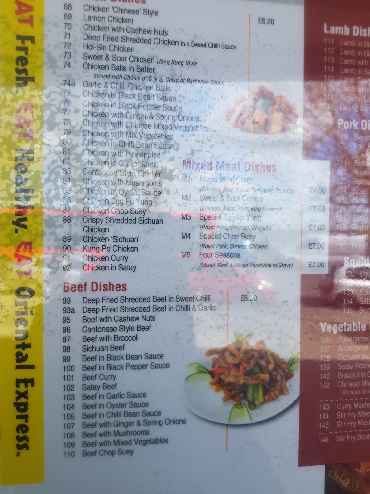 Menu at Oriental Express fast food, Oxford