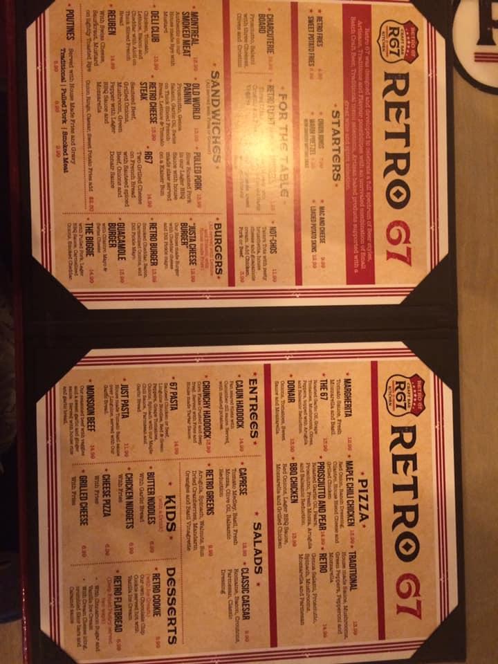 Menu at Retro 67 Craft Bar and Kitchen, Sydney, 45 Keltic Dr