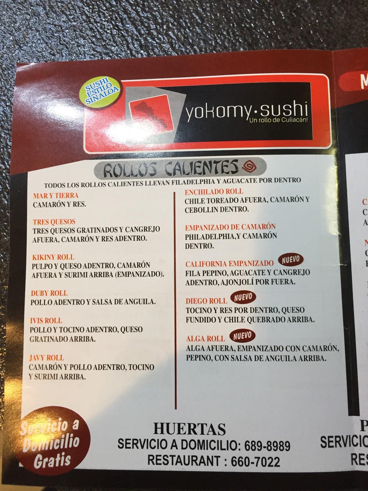 Carta del restaurante Yokomy Sushi Sabor A Sushi, Tijuana, Blvrd Las ...
