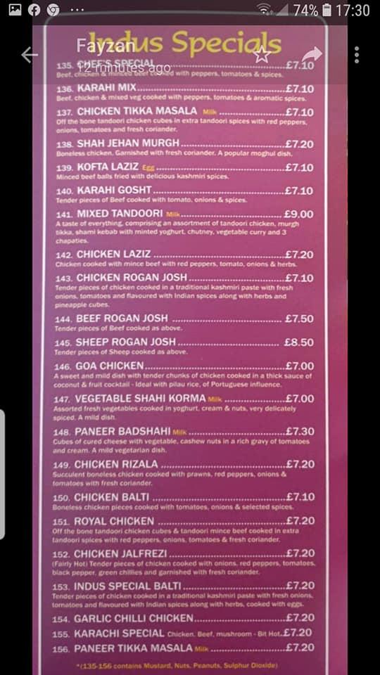 Menu at Indus Takeaway fast food, Ossett