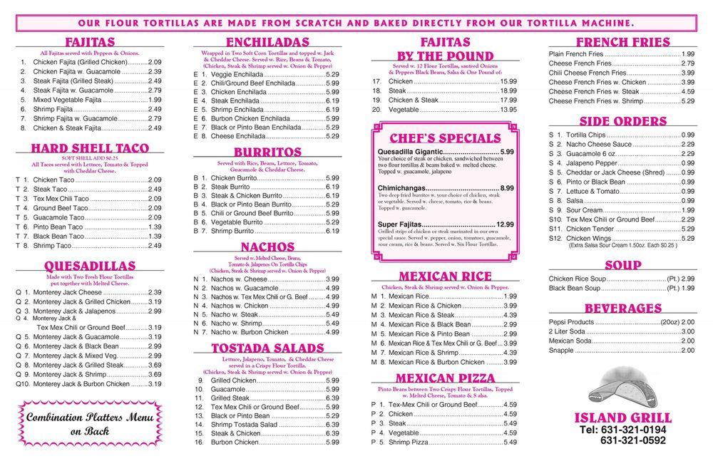 Menu at Island Grill restaurant, West Babylon