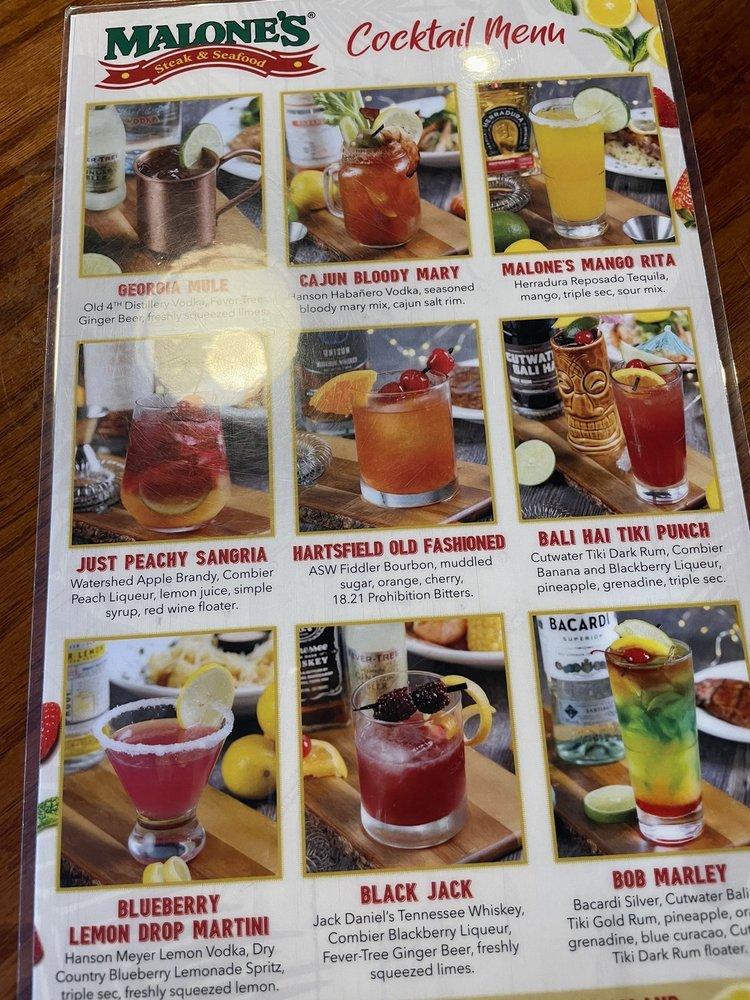 Menu at Malone's pub & bar, Atlanta, Virginia Ave