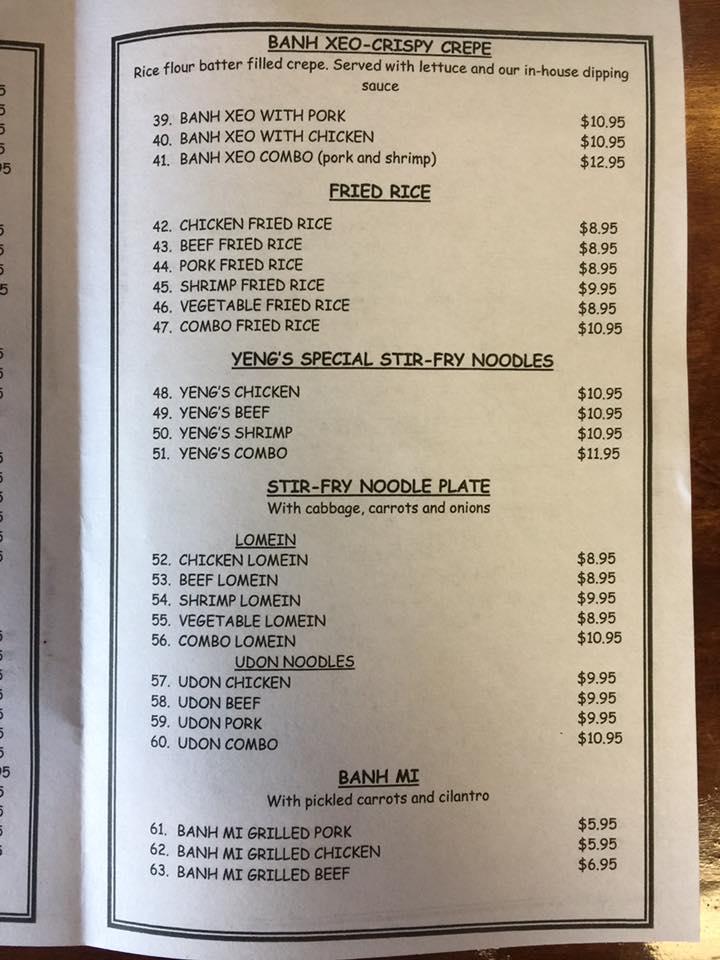 Menu at Ngo's Dine-In restaurant, Rockport