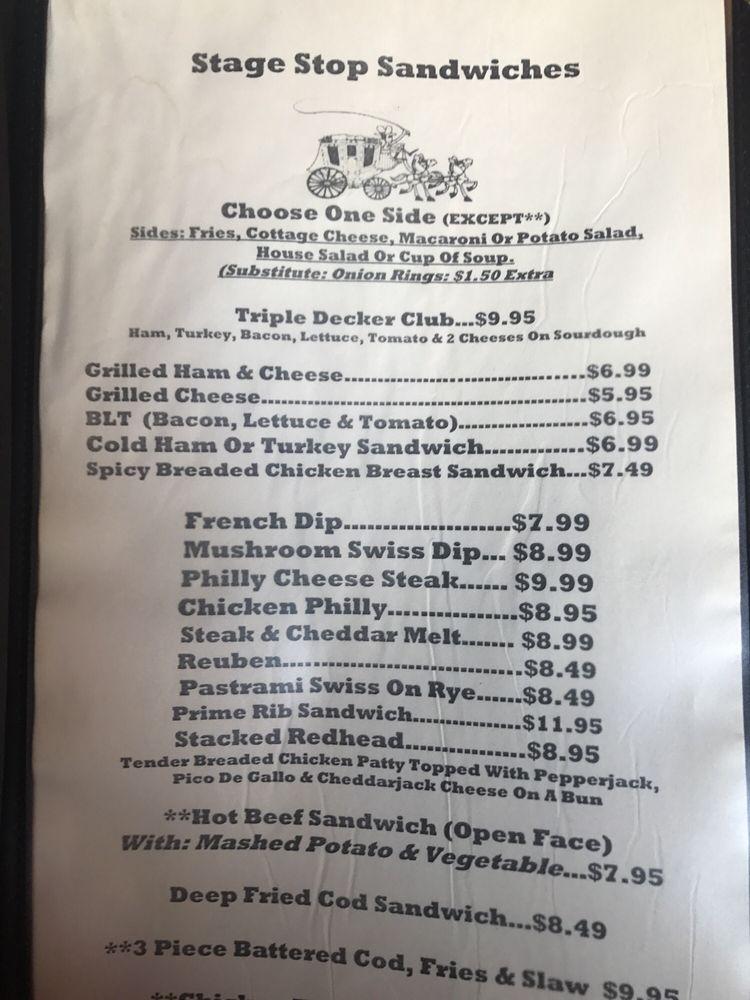 Menu at Sherry's Stage Stop Restaurant, Yerington
