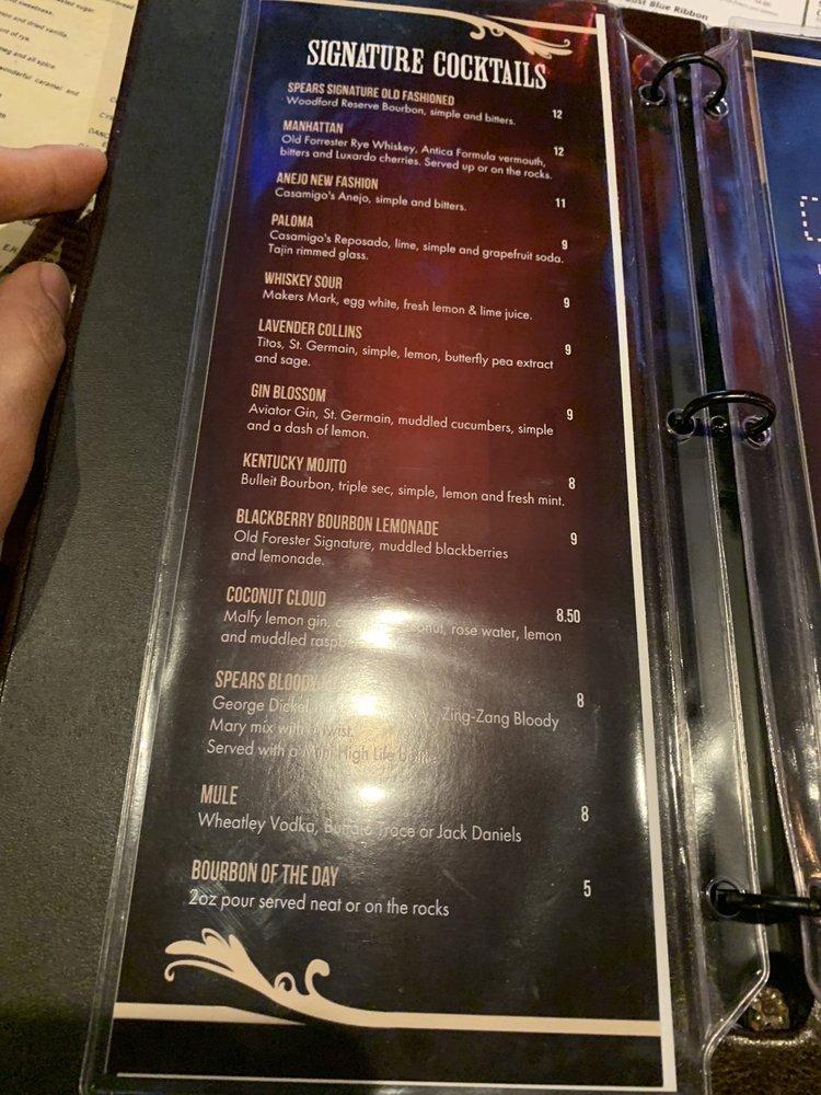 Menu at Spears Bourbon Burgers Beer pub & bar, Wheeling