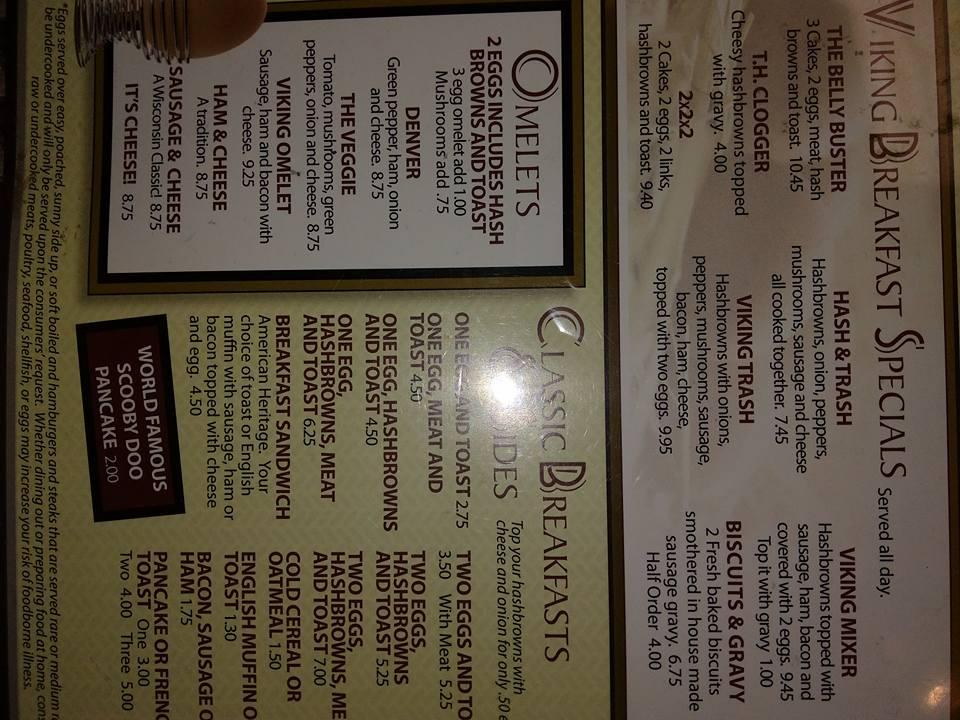 Menu at Viking Cafe, Blanchardville