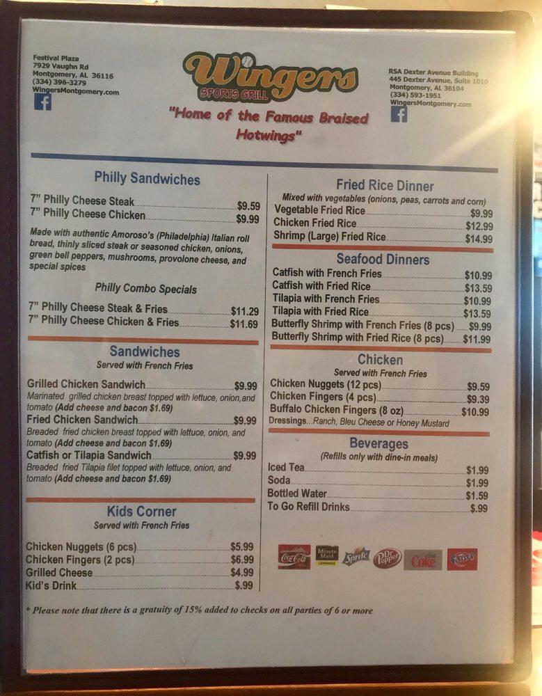 Menu at Wingers Sports Bar& Grill (Festival Plaza), Montgomery, Vaughn Rd