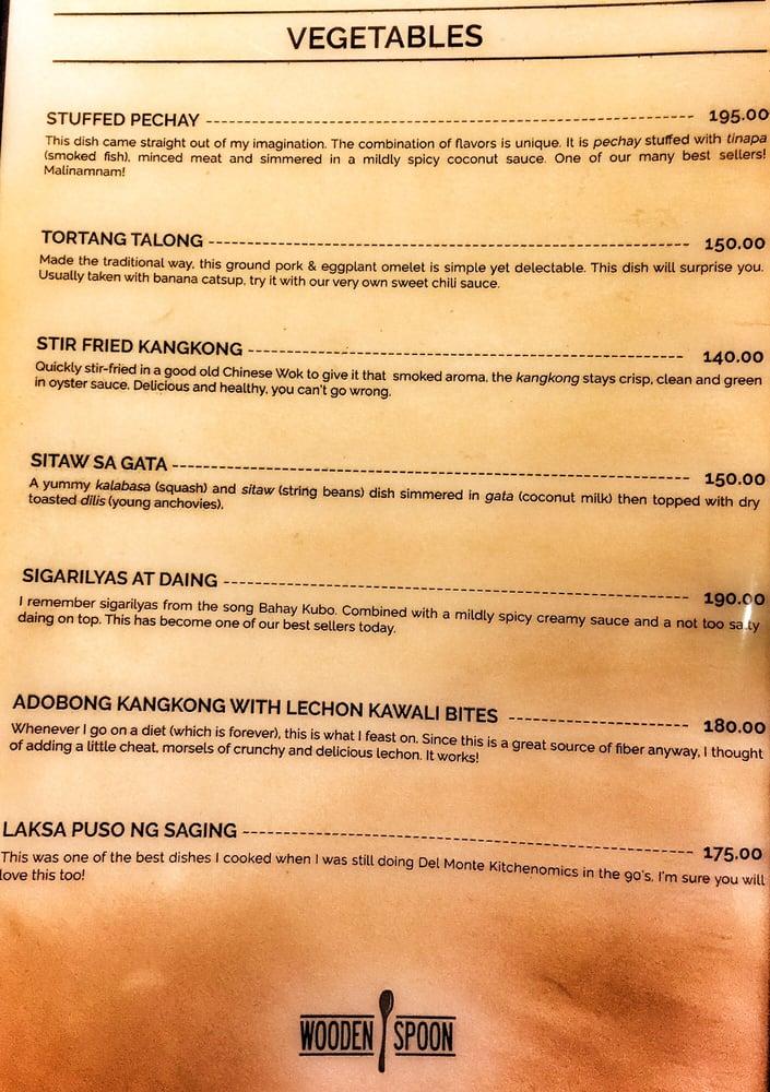 Menu at Wooden Spoon restaurant, Makati, Ground Floor