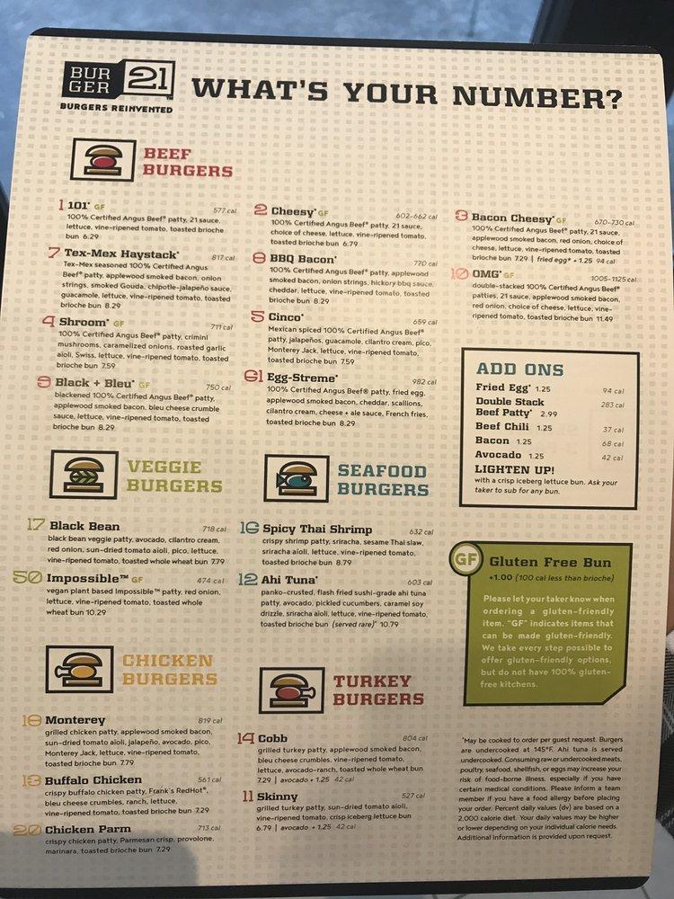 Menu at Burger 21 - Lakeland restaurant, Lakeland, Town Center Dr