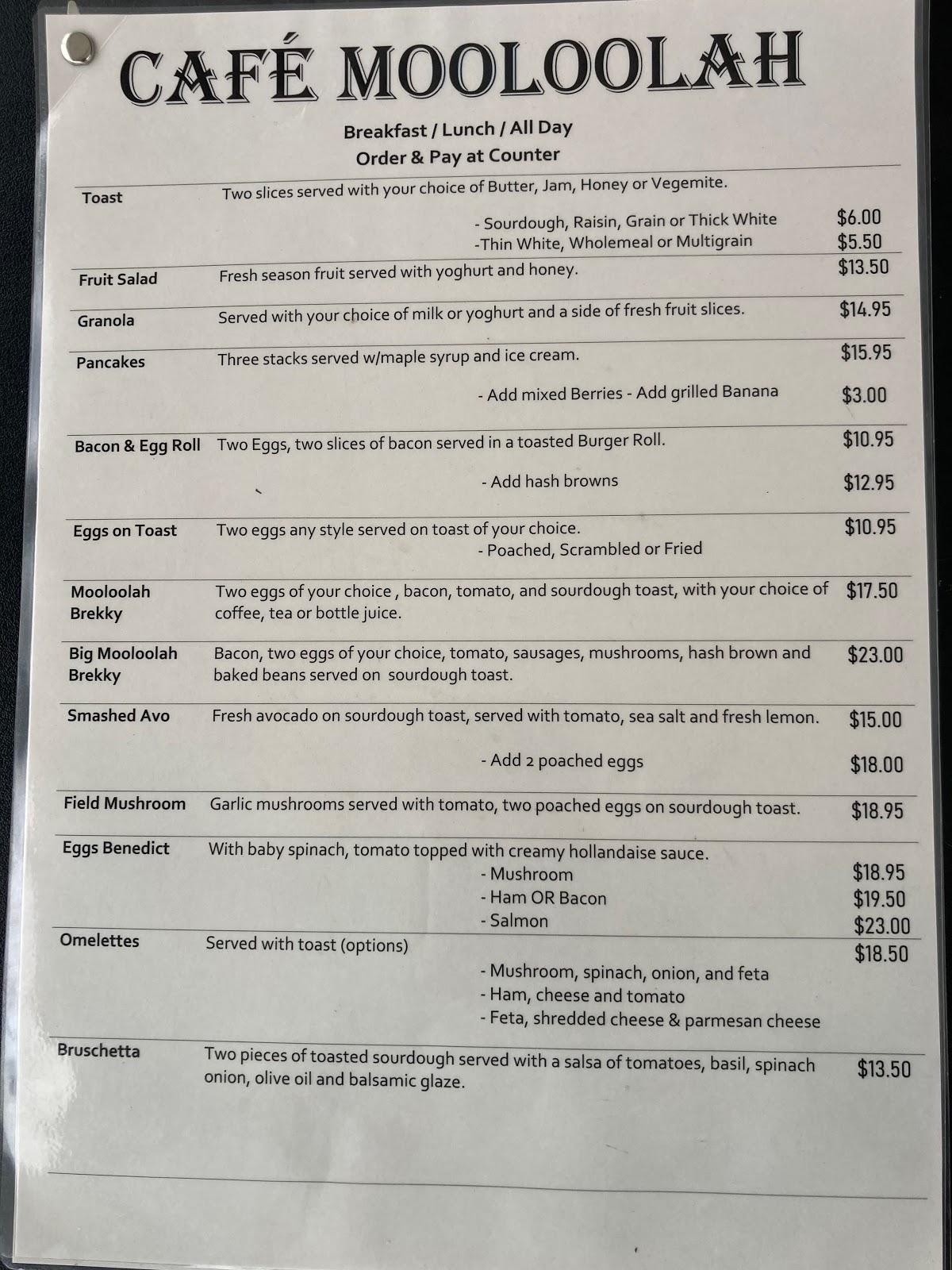 Menu at Jones Street Kitchen restaurant, Mooloolah Valley