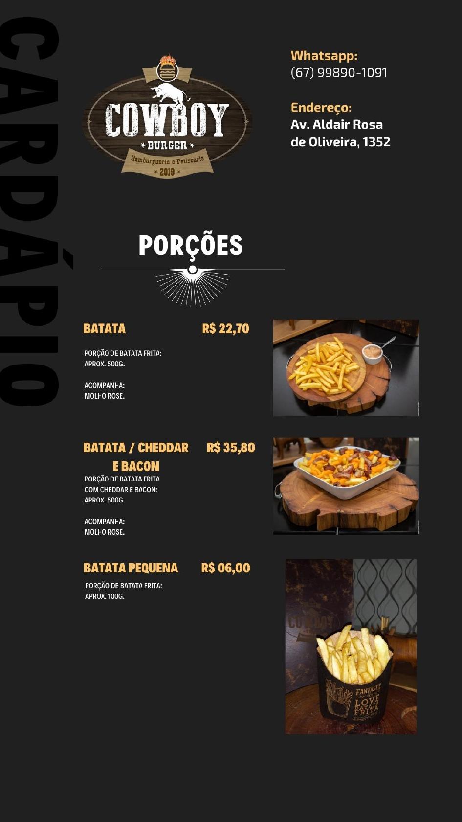 Carta del restaurante Cowboy Burger - Hamburgueria Três Lagoas, Três Lagoas