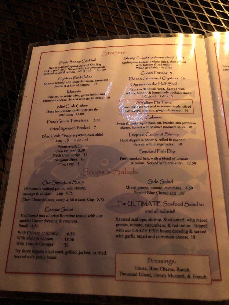 Menu at Crazy Fish Bar And Grill, Lake Wales