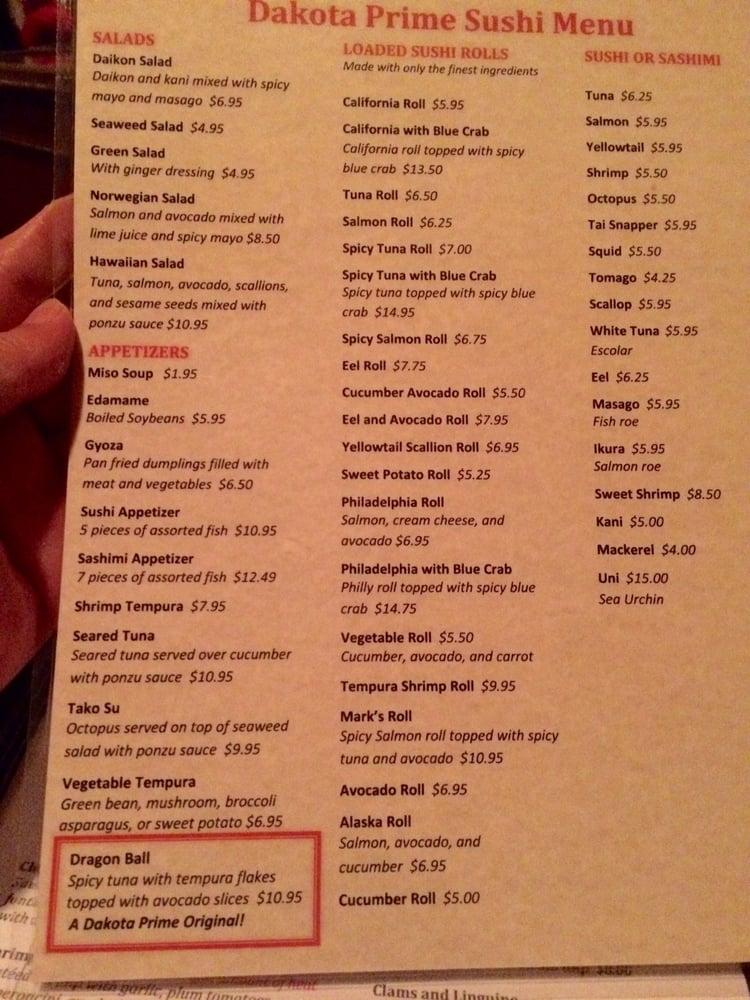 Menu at Dakota Prime Steakhouse and Sushi Bar, Vineland