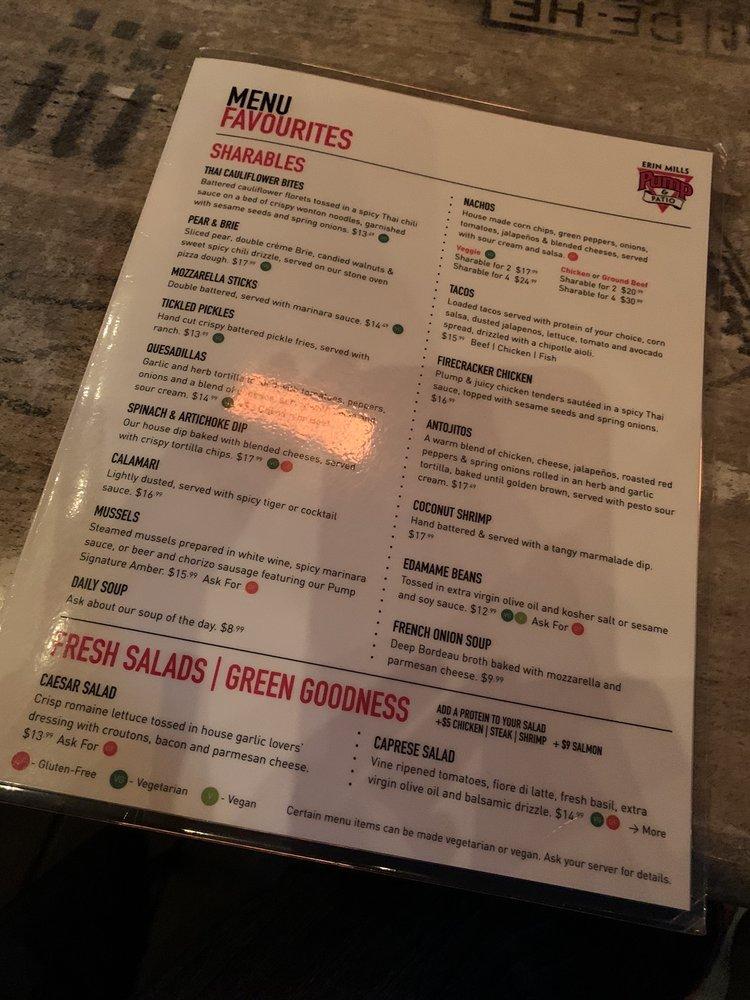 Menu at Erin Mills Pump & Patio pub & bar, Mississauga