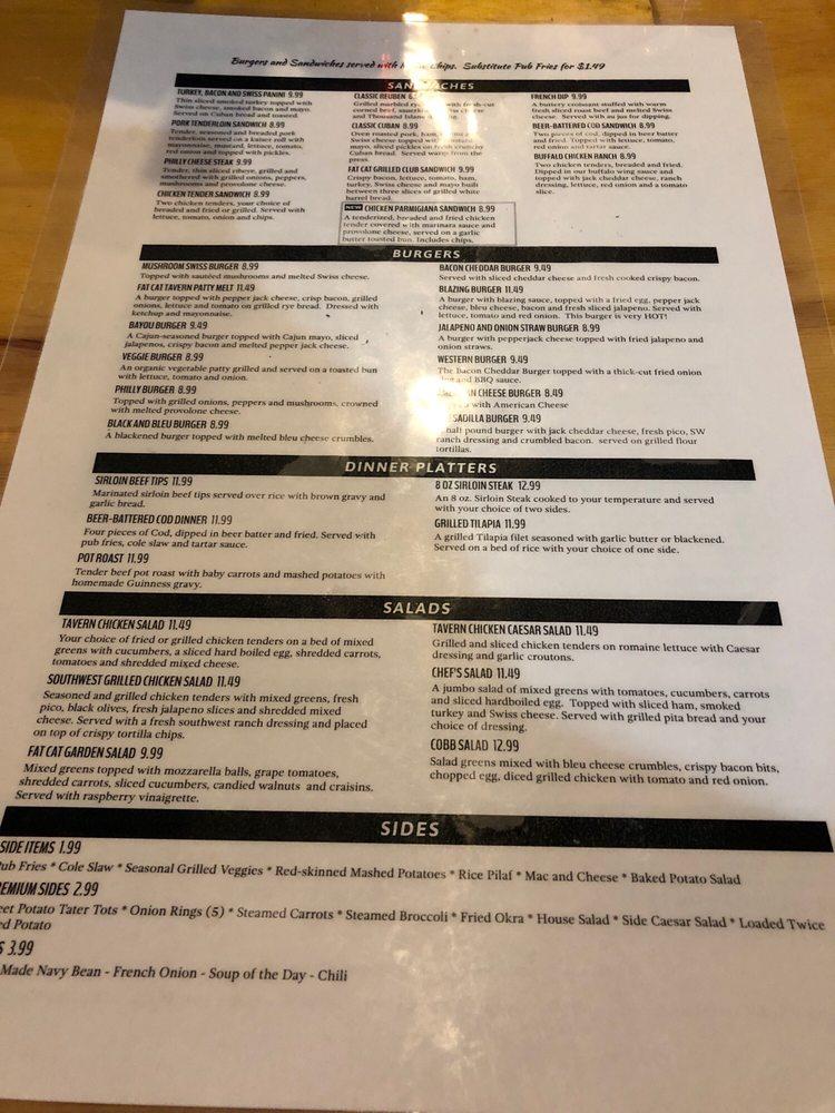 Menu at Fat Cat Tavern Inc pub & bar, Largo, E Bay Dr Ste 100