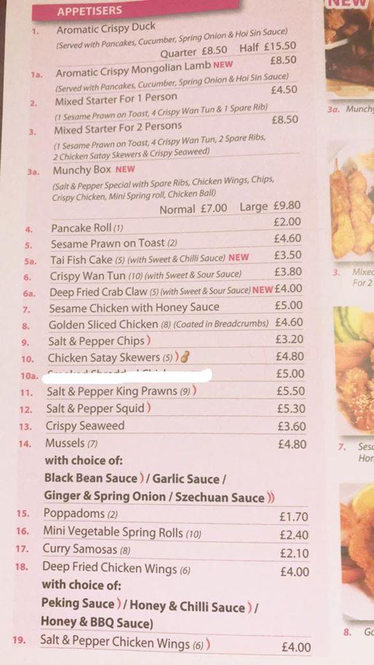 Menu at Golden pool fast food, Southampton