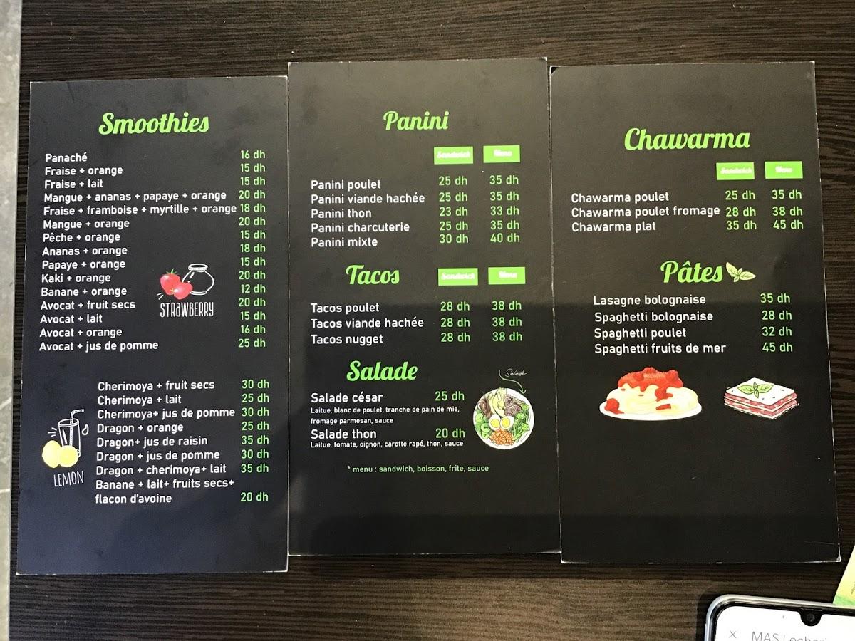 Menu at MAS Lecheria Fast Food, Tangier