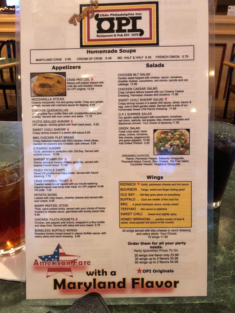 Menu at Olde Philadelphia Inn restaurant, Rosedale