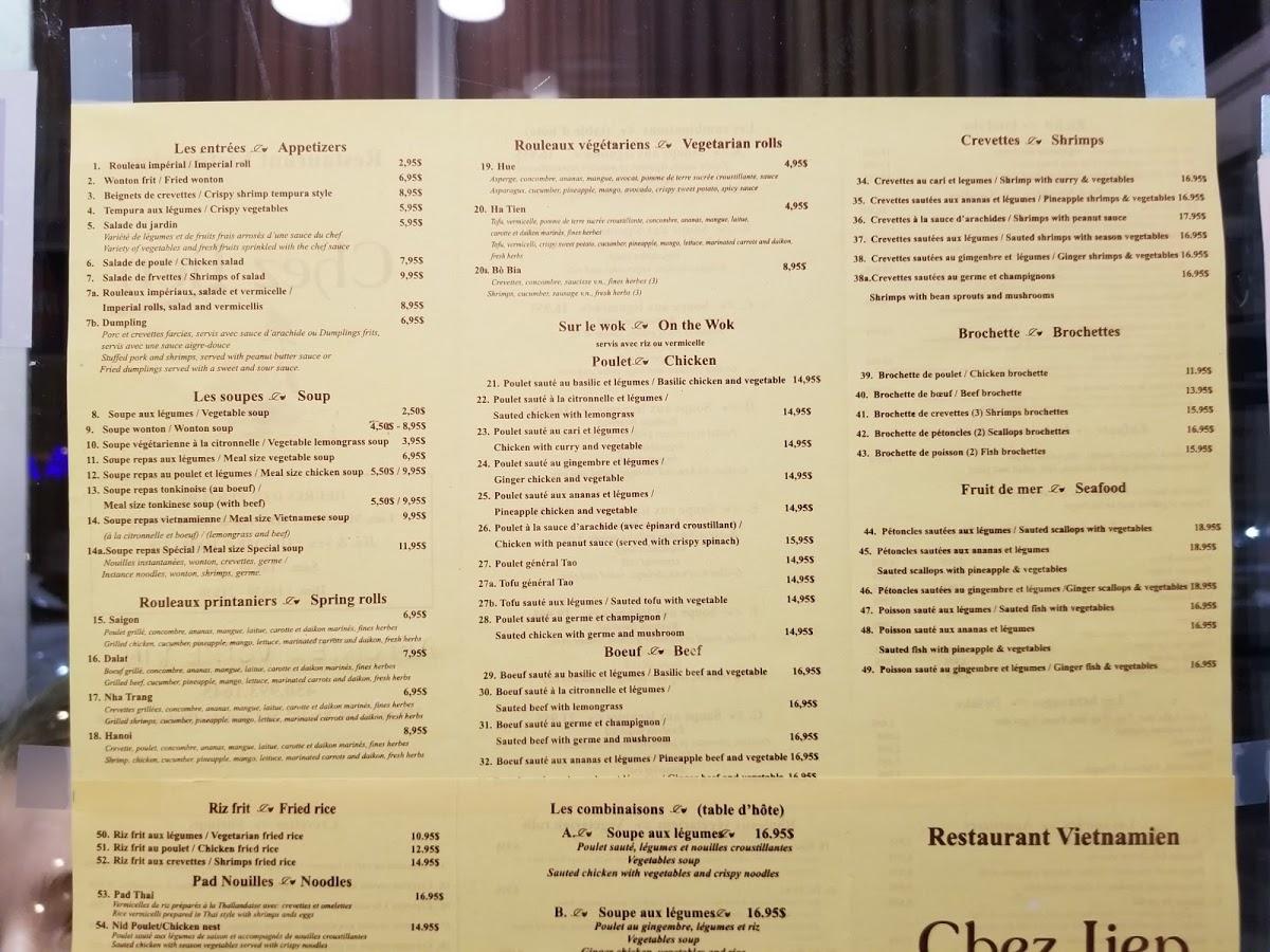 Menu at Restaurant Chez Lien, Saint-Constant, 380 Rte 132 #200