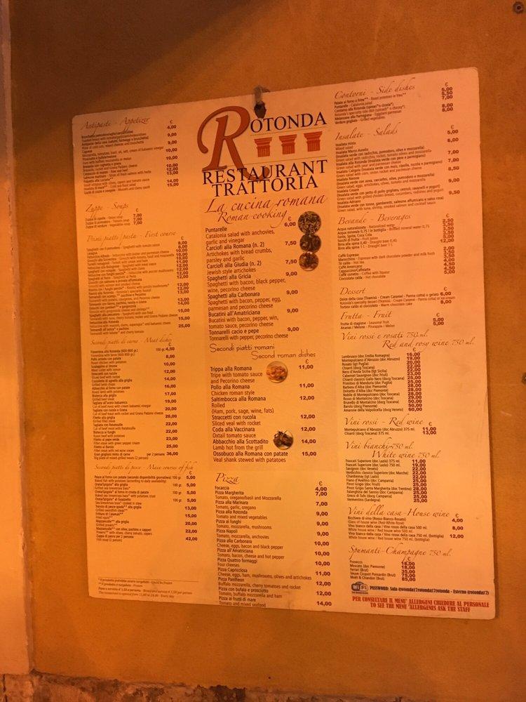 Menu at Rotonda Restaurant Trattoria, Rome