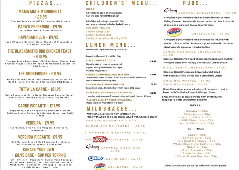 Menu at The Blacksmiths Arms pub & bar, Coventry, 19 High St