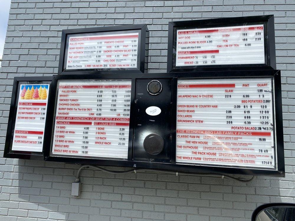 Menu at The Redneck BBQ Lab, USA