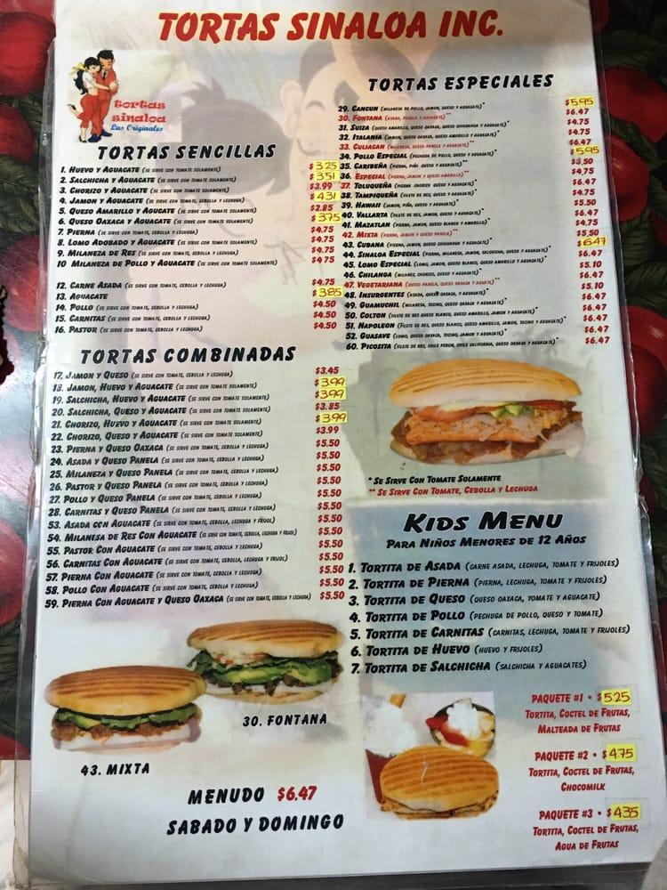 Carta del restaurante Tortas Sinaloa, Corona