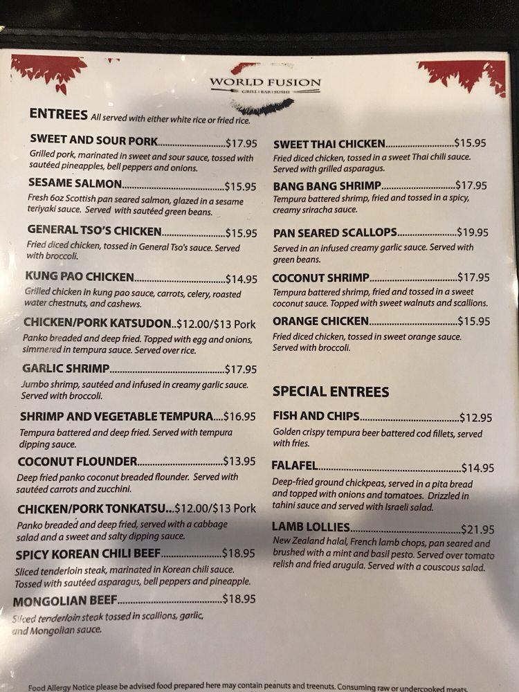 Menu at World Fusion restaurant, Lecanto