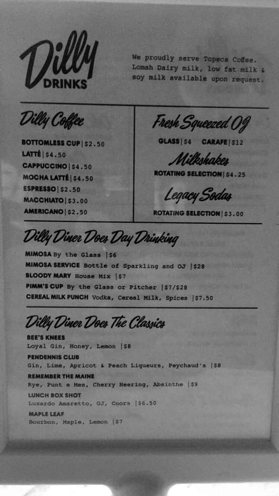 Menu at Dilly Diner cafe, Tulsa