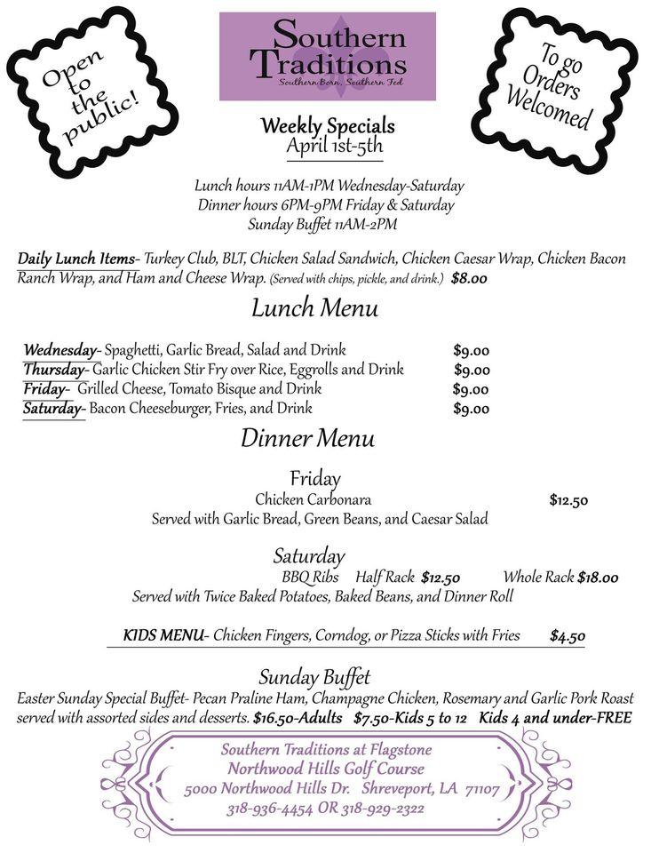 Carta de Flagstone Steakhouse, Shreveport
