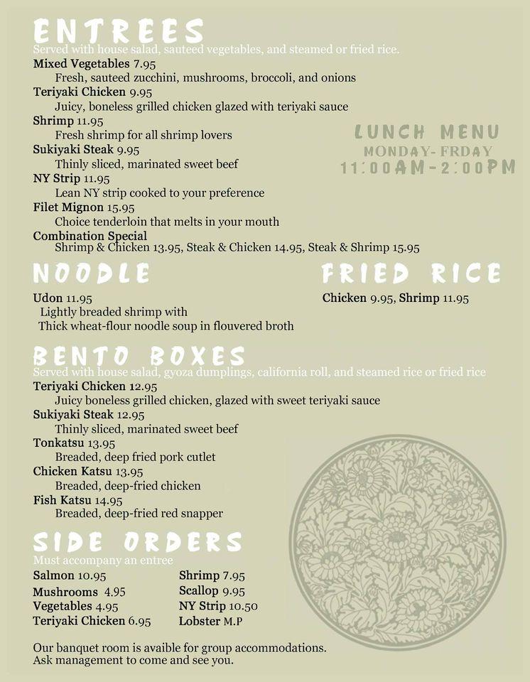 Menu at Kobe Japanese Steakhouse & Sushi, Little Rock