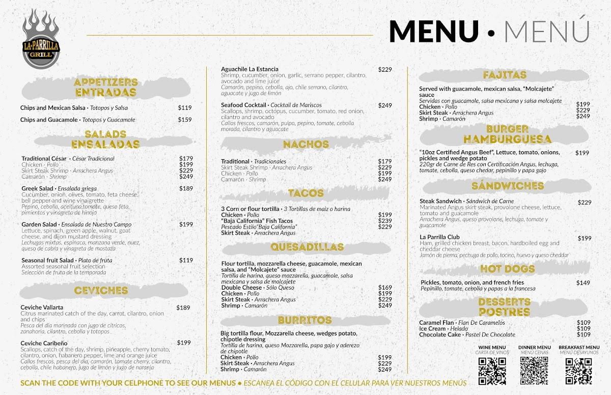 Menu at La Casona Restaurant, Nuevo Vallarta, Condominio Maestro
