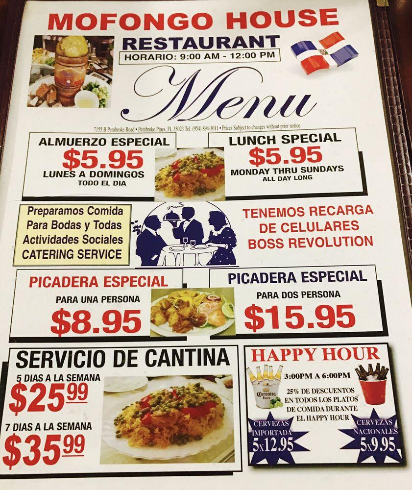 Menu at Mofongo House Restaurant, Pembroke Pines, Pembroke Rd