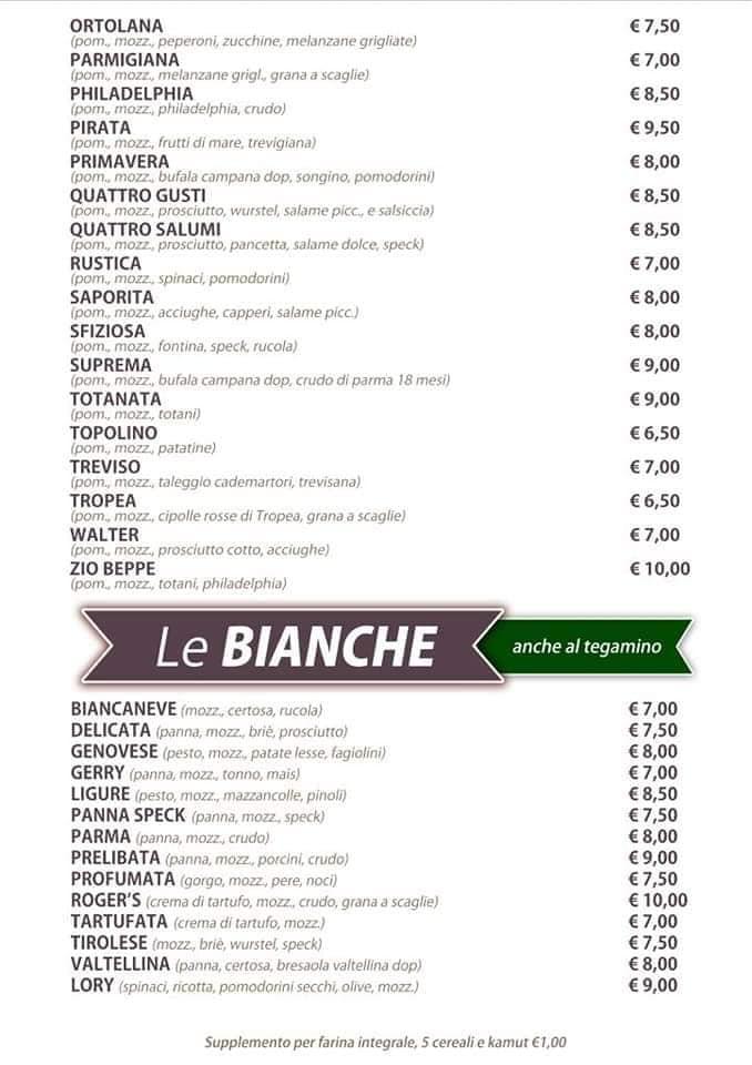 Menu da Roger'S Pizza ristorante, Alessandria