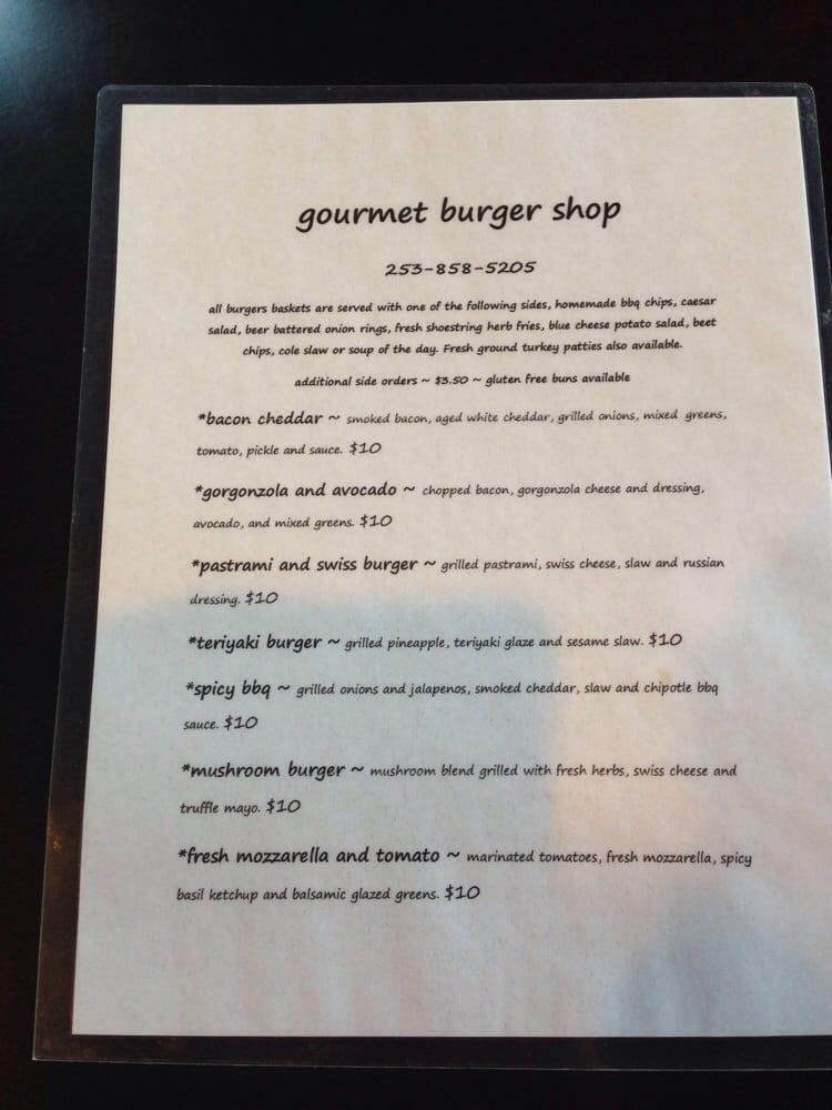 Menu at The Gourmet Burger Shop restaurant, Gig Harbor