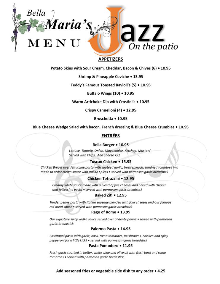 Menu at Bella Maria's Ristorante restaurant, Norton Shores