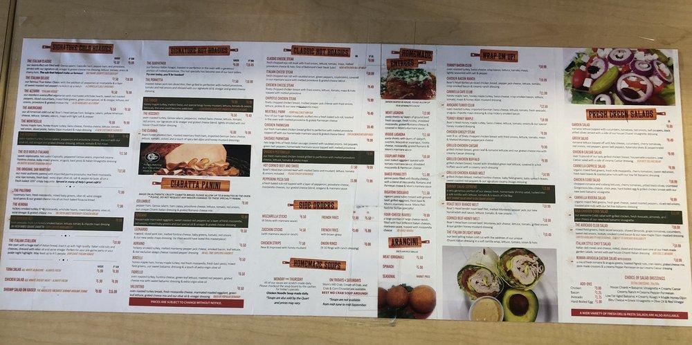 Menu at Cannella's Italian Deli restaurant, Perry Hall