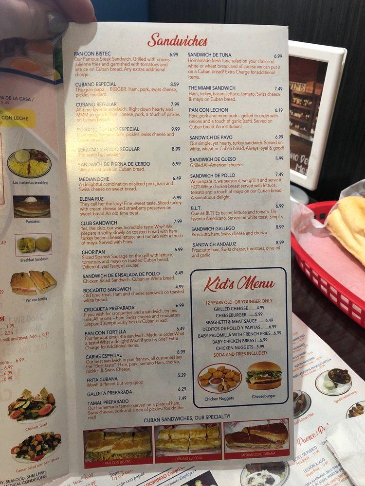 Menu at Caribe Cafe Restaurant, Tamiami