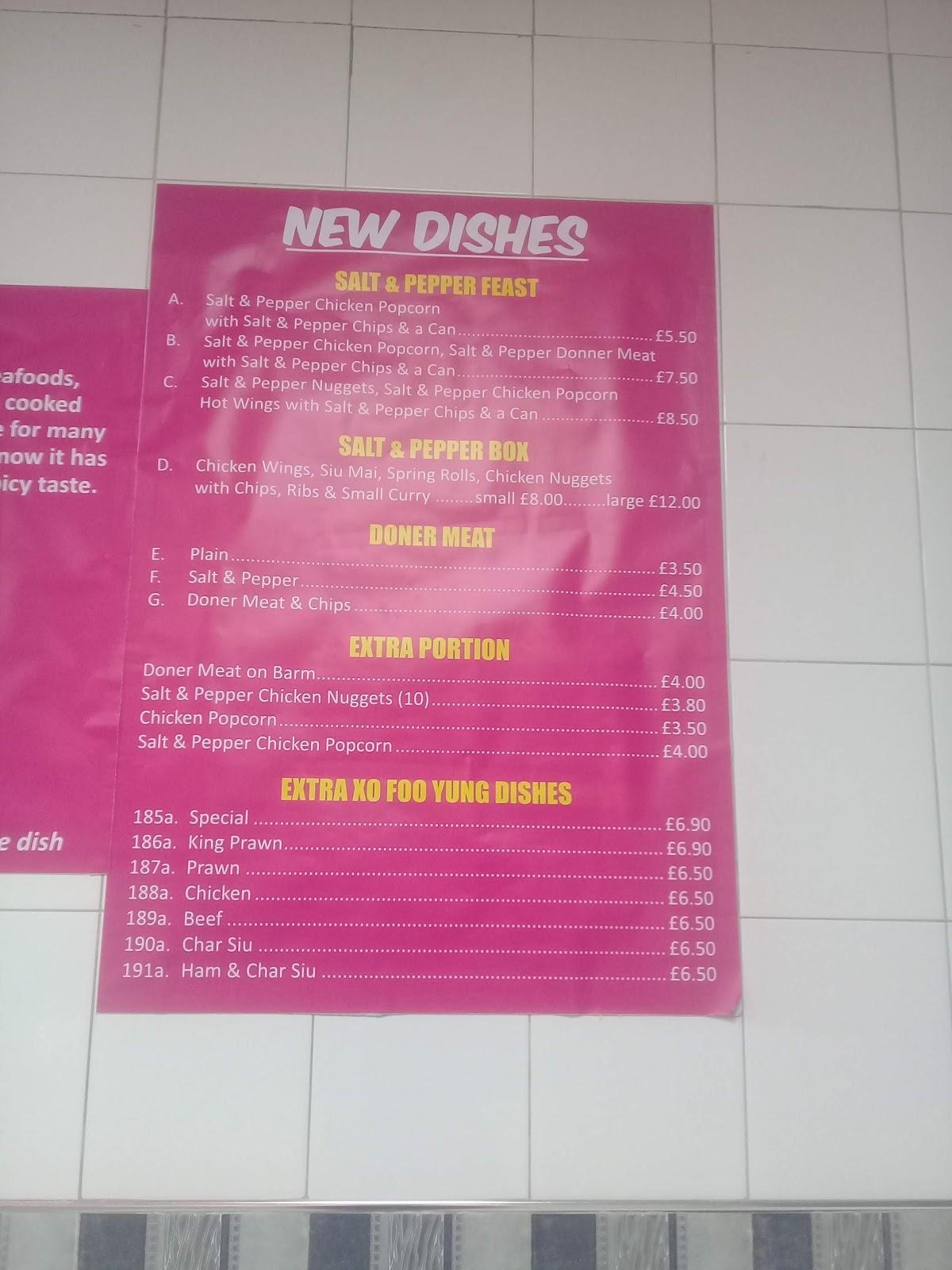 Menu at Chong Hing fast food, Liverpool