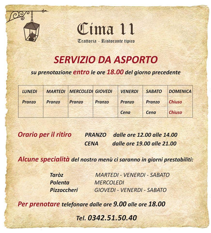 Menu da Trattoria Cima 11 ristorante, Sondrio