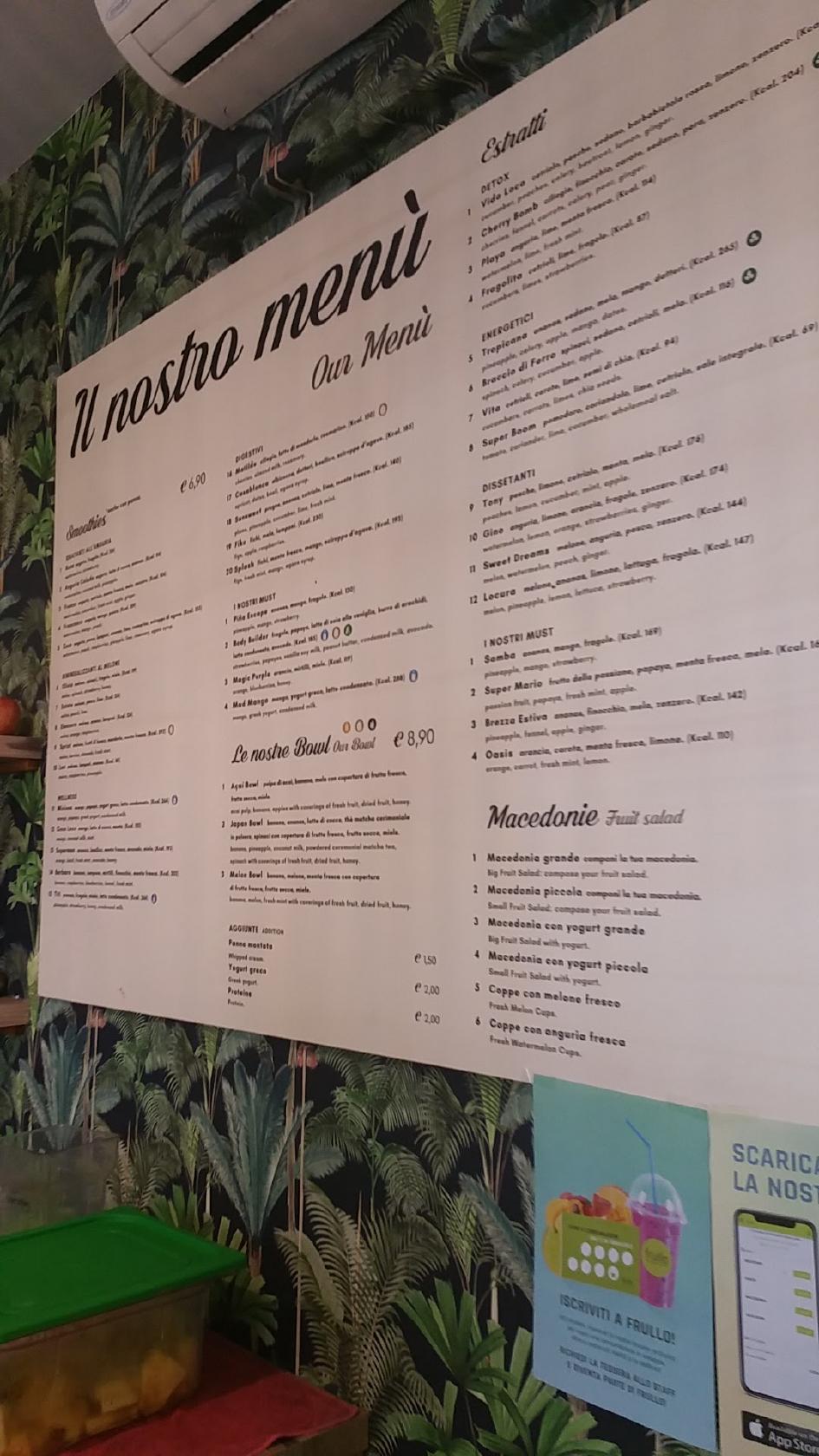 Menu at Frullo - the italian fruit bar, Treviso