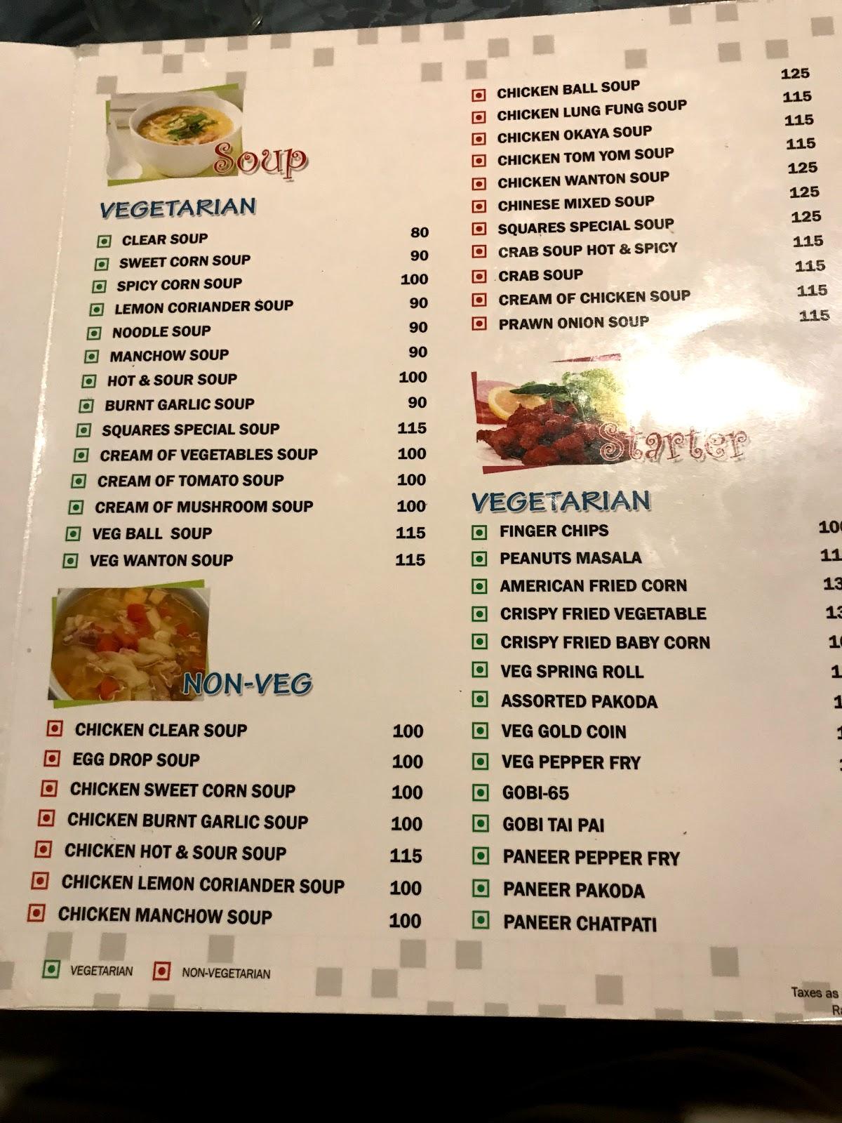 Menu at Hotel Square, Brahmapur